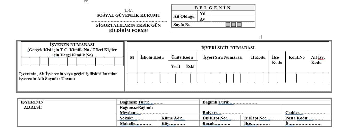 SGK Eksik Gün Nedenleri ve Bildirim Formu | SSK.biz.tr